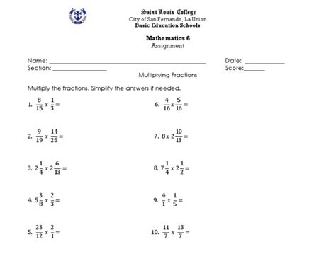 Assignment Multipying Fractions Pdf