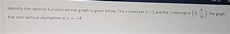 Solved Identify The Rational Function Whose Graph Is Given