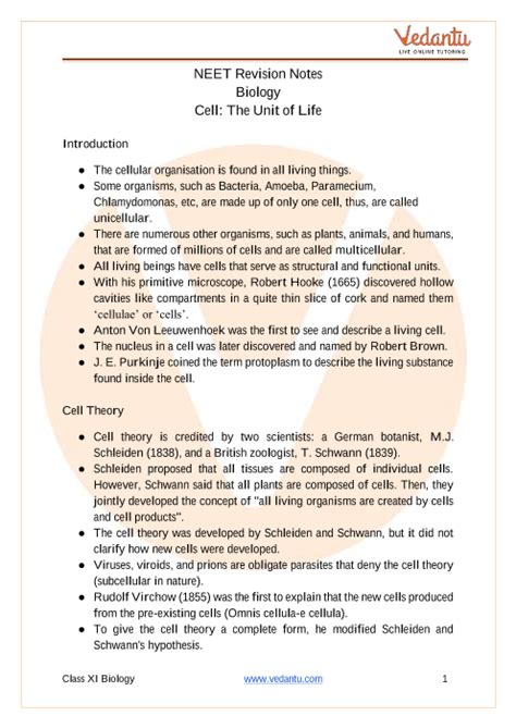 Cell Structure And Functions Class 11 Notes Biology