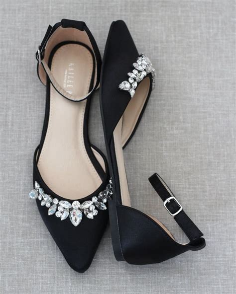 Satin Pointy Toe Evening Flats With Starlet Rhinestones Embellishments