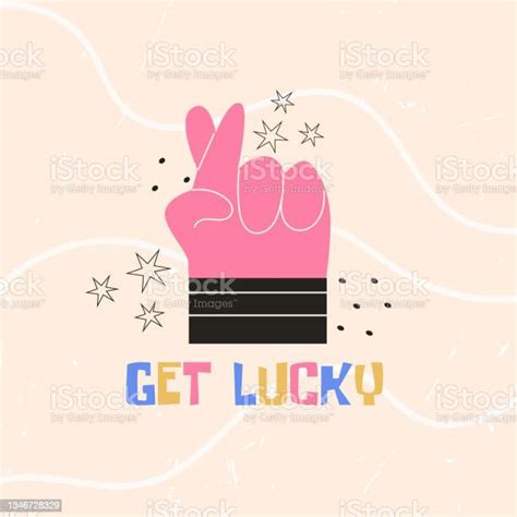 손가락손 서명 제스처를 럭키 텍스트로 교차 스티커 티셔츠 프린트 포스터를 위한 다채로운 벡터 플랫 일러스트레이션 손가락에 대한 스톡 벡터 아트 및 기타 이미지 Istock