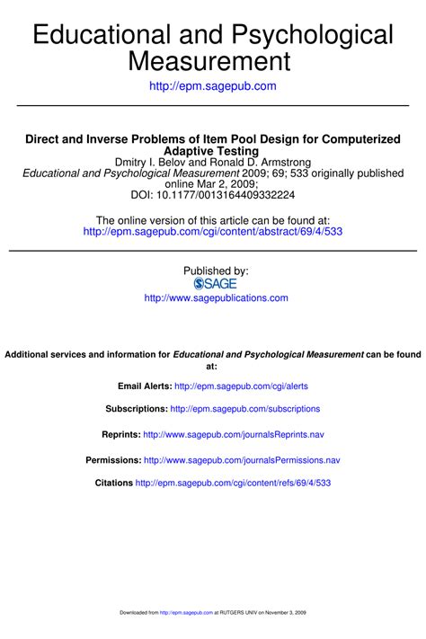 Pdf Direct And Inverse Problems Of Item Pool Design For Computerized Adaptive Testing
