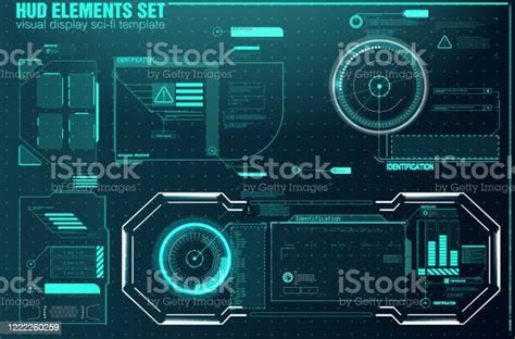 Hud Ui Gui 미래 사용자 인터페이스 화면 요소 세트 비디오 게임을위한 하이테크 화면 공상 과학 컨셉 디자인 정사각형 프레임 테크놀로지에 대한 스톡 벡터 아트 및 기타