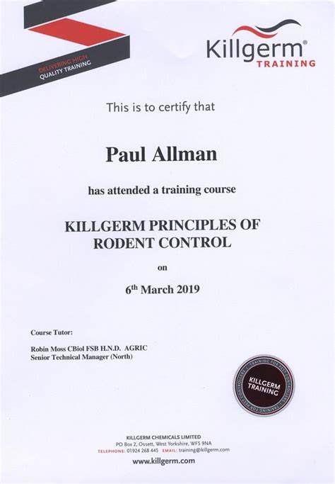 Certificates Ps Pest Control
