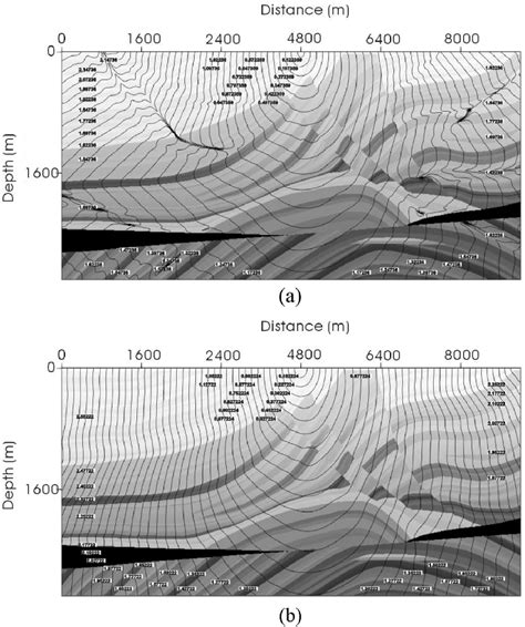 Marmousi Model Overlaid By Traveltime Contour Calculated By Using A Download Scientific