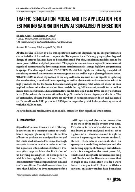 Pdf Traffic Simulation Model And Its Application For Estimating Saturation Flow At Signalised