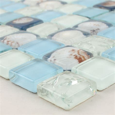 Wholesale Mosaic Tile Crystal Glass Shell Tile Backsplash Crackle Design Bathroom Tiles For Wall