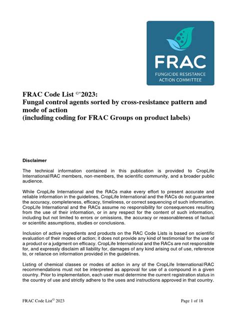 Frac Code List 2023 Final Pdf Fungicide Biochemistry