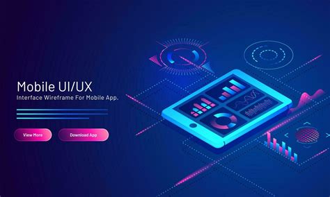Mobile UI UX Concept Based Responsive Web Banner Design With Analysis Mobile App Screen On Blue