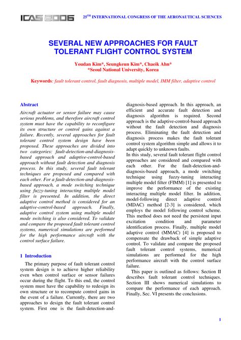 PDF Several New Approaches For Fault Tolerant Flight Control System