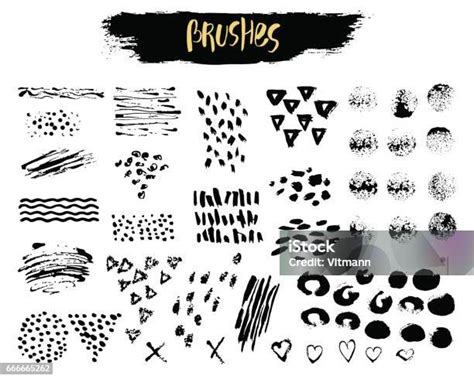 아크릴 붓 오 점 파 편지 밝아진의 벡터 집합입니다 흰색 바탕에 검은 색입니다 손으로 그린 그레인 요소 잉크 그리기입니다 더러운 예술 디자인 1950년에 대한 스톡 벡터