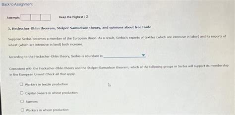Solved 3 Heckscher Ohlin Theorem Stolper Samuelson Theory