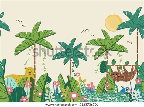 아이들을 위한 귀여운 정글 벽지 열대성 스톡 벡터로열티 프리 2123736701 Shutterstock