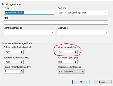IHC Visual 03 04 70 03 overfører ikke avancerede indstillinger om IHC LED Dimmer 2 kanal til