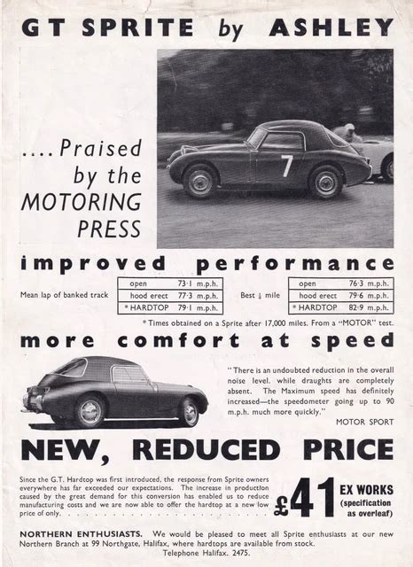 Ashley Gt Sprite Leaflet New Detachable Hardtop For Austin Healey