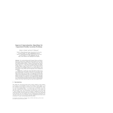 Pdf Improved Approximation Algorithms For A Capacitated Facility Location Problem