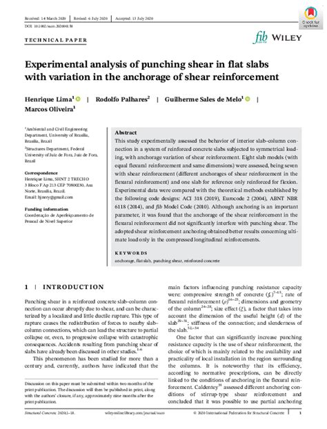 Pdf Experimental Analysis Of Punching Shear In Flat Slabs With
