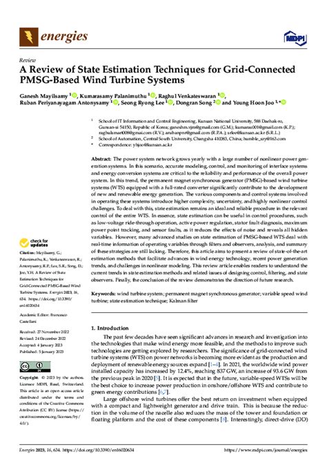 Pdf A Review Of State Estimation Techniques For Grid Connected Pmsg Based Wind Turbine Systems