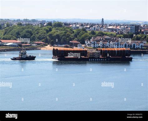 Offshore Steel Subsea Wind Turbines Foundation Platforms For Wind Energy Production Been Towed