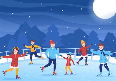 Premium Vector Ice Skating Hand Drawn Cartoon Flat Illustration Of