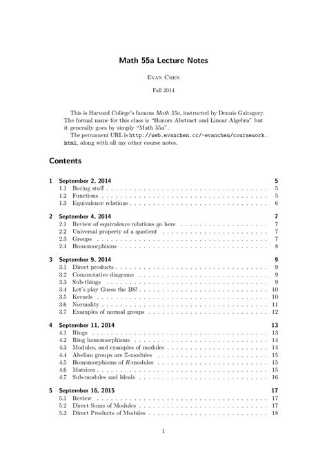 Math 55a Lecture Notes Contents Lecture Notes Linear Algebra Docsity