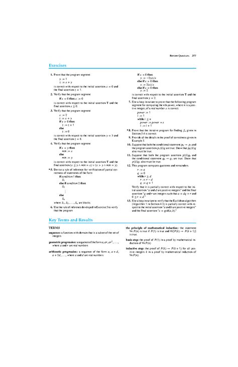 Exercise Program Correctness Review Questions 377 Exercises Prove