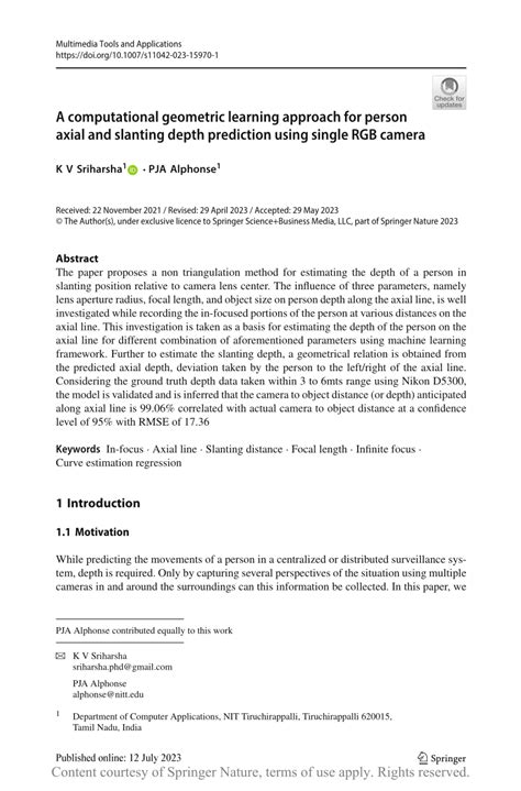 A Computational Geometric Learning Approach For Person Axial And Slanting Depth Prediction Using