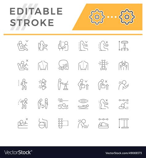 Set Line Icons Of Correct Posture Royalty Free Vector Image