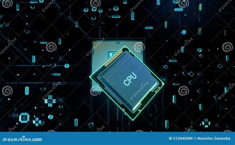 Technological Background With CPU And Circuit Board Flying CPU And Installation In Center