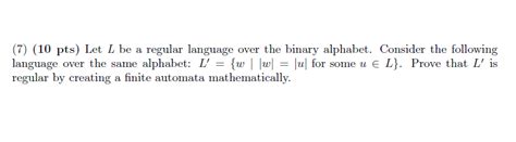 Solved Pts Let L Be A Regular Language Over The Chegg