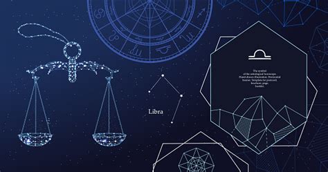 조디악 사인 천칭 자리 점성술 별자리의 상징 가로 배너입니다 엽서 브로셔 페이지 소책자 용 템플릿입니다 과학에 대한 스톡 벡터