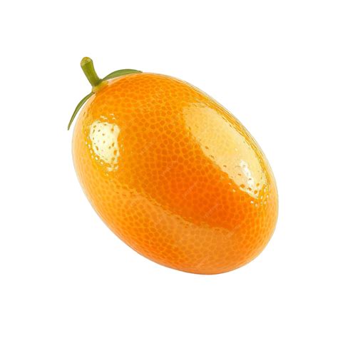 A Single Kumquat Fruit With Green Stem Isolated On A White Background