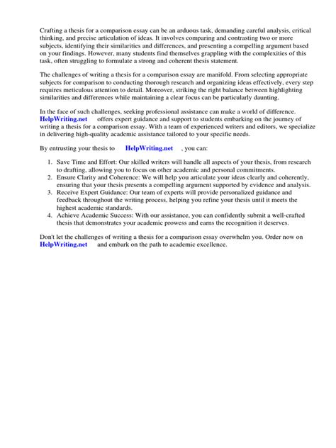 Thesis For Comparison Essay Example Pdf