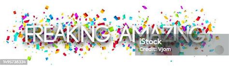 형형색색의 리본 색종이 조각 배경에 놀라운 간판을 들고 있다 경외감에 대한 스톡 벡터 아트 및 기타 이미지 경외감 기이함 날기 Istock