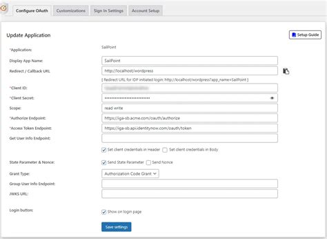 sailpoint single sign on sso wordpress oauth sailpoint login
