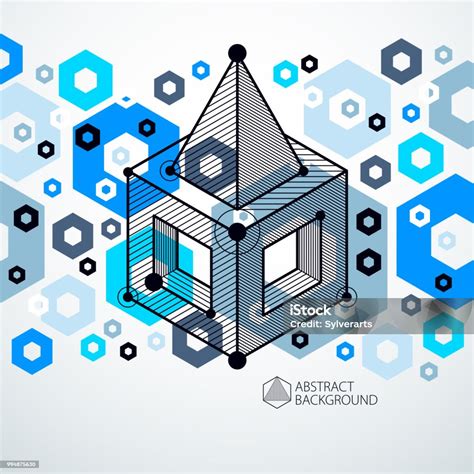기술 청사진 기하학적 디자인 요소 큐브 벡터 블루 디지털 배경 공학 기술 벽지 넓어짐으로 만든 0명에 대한 스톡 벡터 아트 및