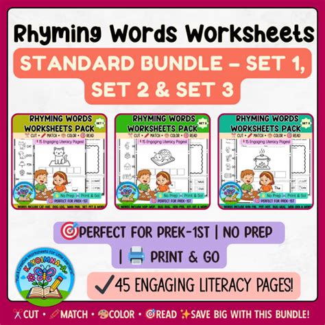 Rhyming Words Worksheets Bundle Set 1 2 3 Phonics And Literacy
