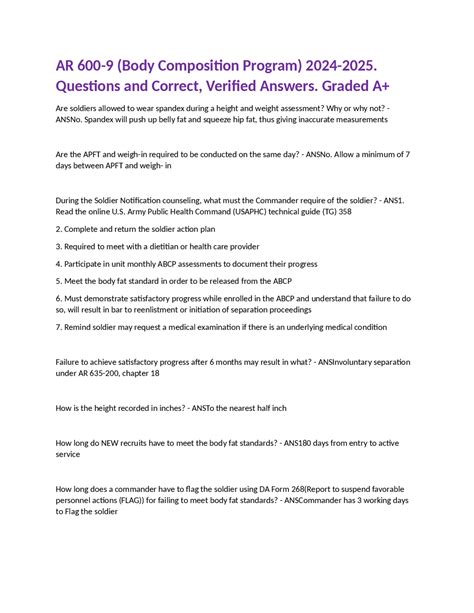 Ar 600 9 Body Composition Program 2024 2025 Questions And Correct