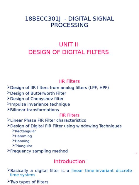 Dsp Unit 2 Iir Filters Design Bw Che Blt Iit Pdf Filter Signal