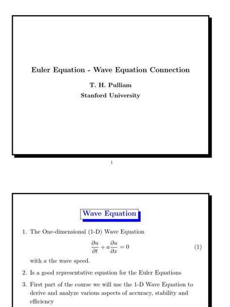 Euler Equation Wave Equation Connection T H Pulliam Stanford