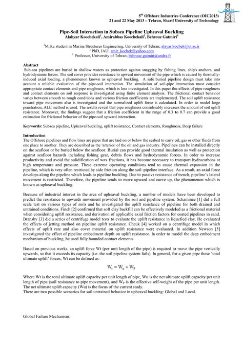PDF Soil Pipe Interaction In Subsea Pipeline Upheaval Buckling