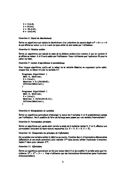 Exercices Dalgorithme En Pdf Coursinfopdf Com