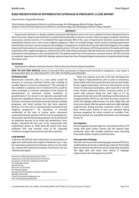 Pdf Rare Presentation Of Hyperreactio Luteinalis In Pregnancy A Case