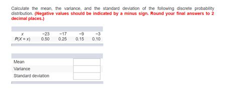 Solved Calculate The Mean The Variance And The Standard Chegg