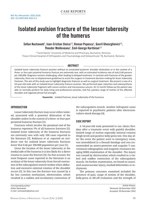 Pdf Isolated Avulsion Fracture Of The Lesser Tuberosity Of The Humerus