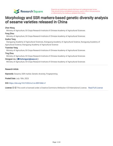 pdf morphology and ssr markers based genetic diversity analysis of
