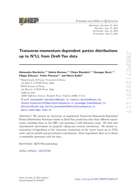 Pdf Transverse Momentum Dependent Parton Distributions Up To N3ll From Drell Yan Data