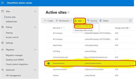 sharepoint hubsite configuration