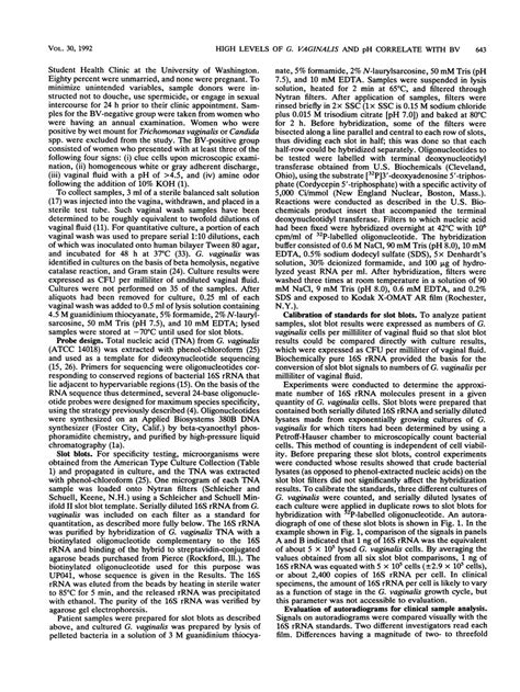 High Levels Of Gardnerella Vaginalis Detected With An Oligonucleotide Probe Combined With