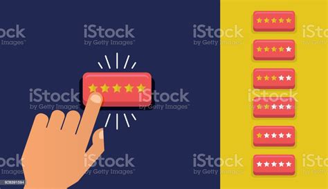 손 스타 버튼 누릅니다 고객 검토 개념입니다 등급 황금 별입니다 피드백 명성과 품질 개념입니다 벡터 일러스트 레이 션 디자인에 대한 스톡 벡터 아트 및 기타 이미지 Istock